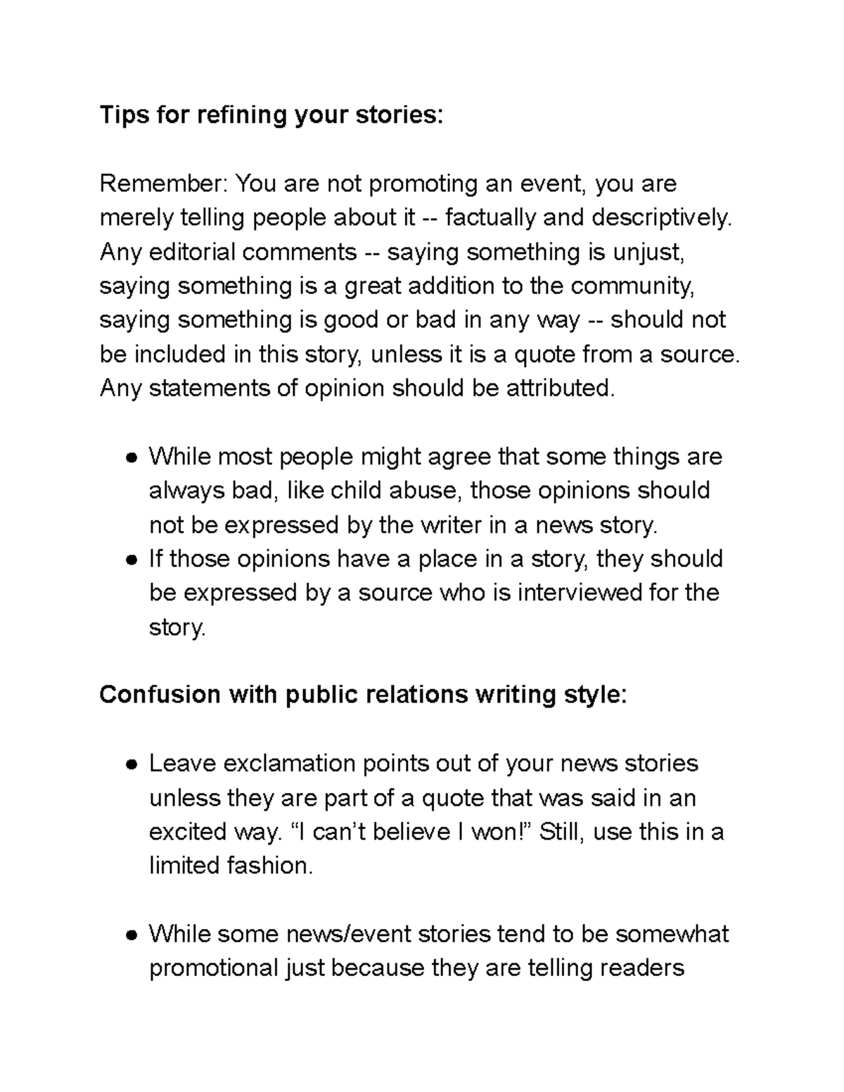 Tips for refining stories - Tips for refining your stories: Remember ...