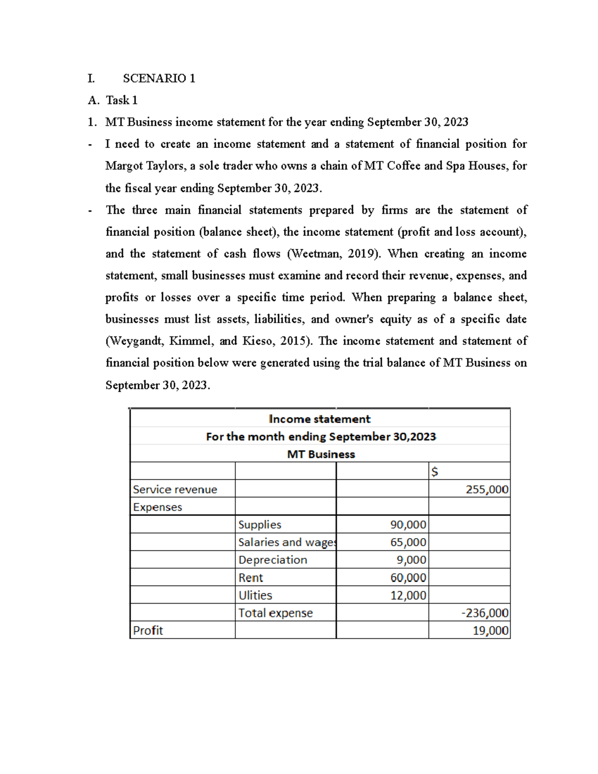 AP2 - Merit - I. SCENARIO 1 A. Task 1 MT Business income statement for ...