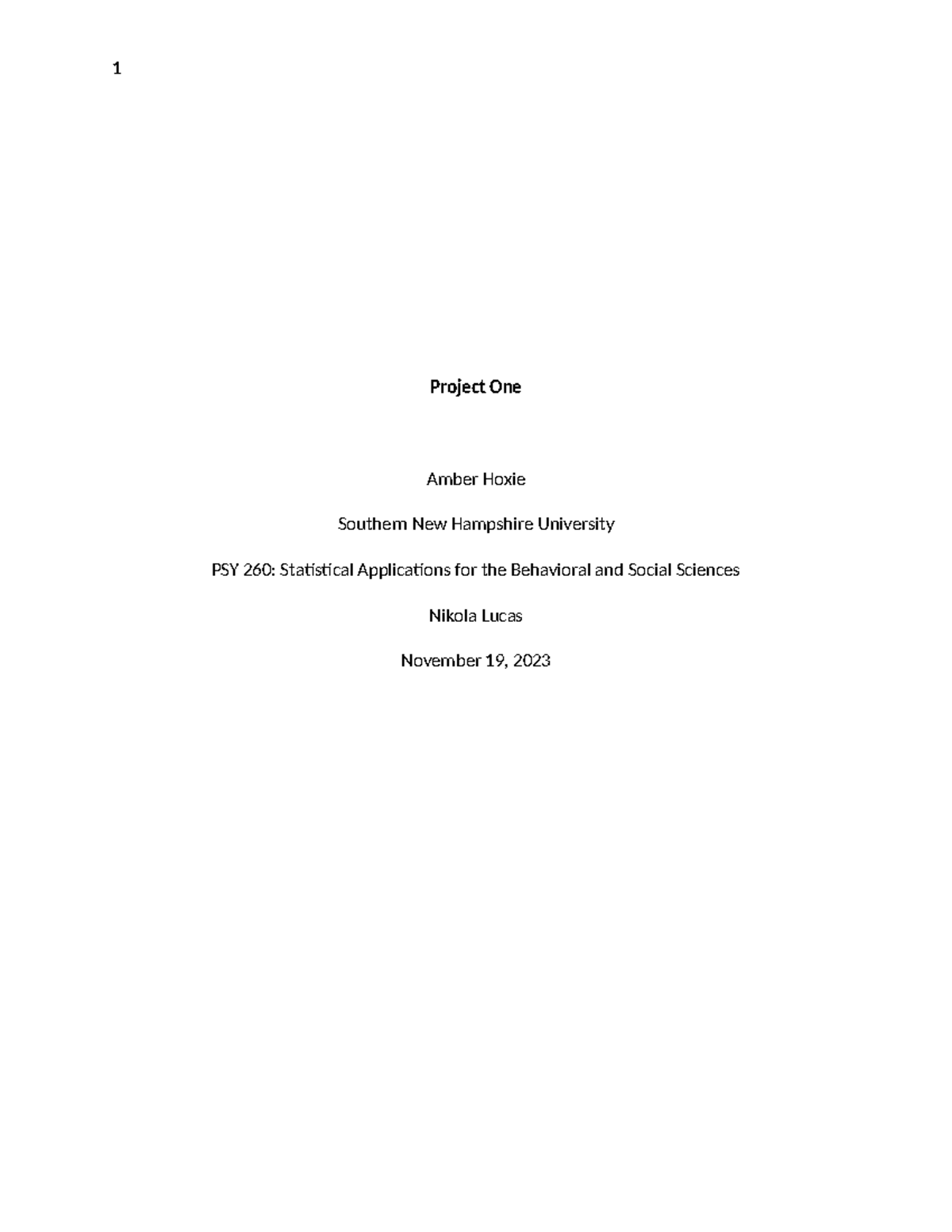 PSY-260 Project One - Project One Amber Hoxie Southern New Hampshire ...