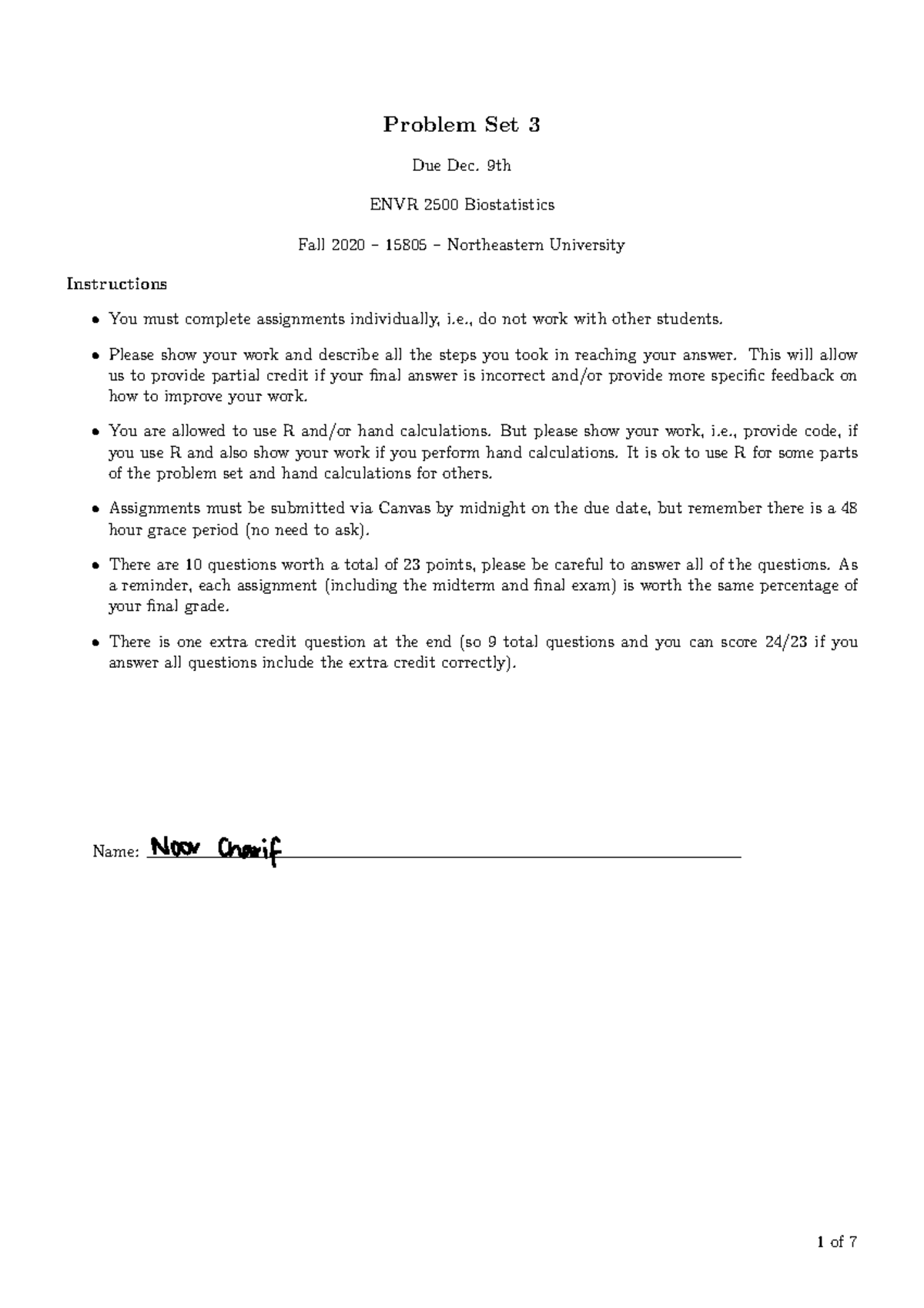 Assignment 3 - Biostatistics 2500 with Prof. Scarpino. - Problem Set 3 ...
