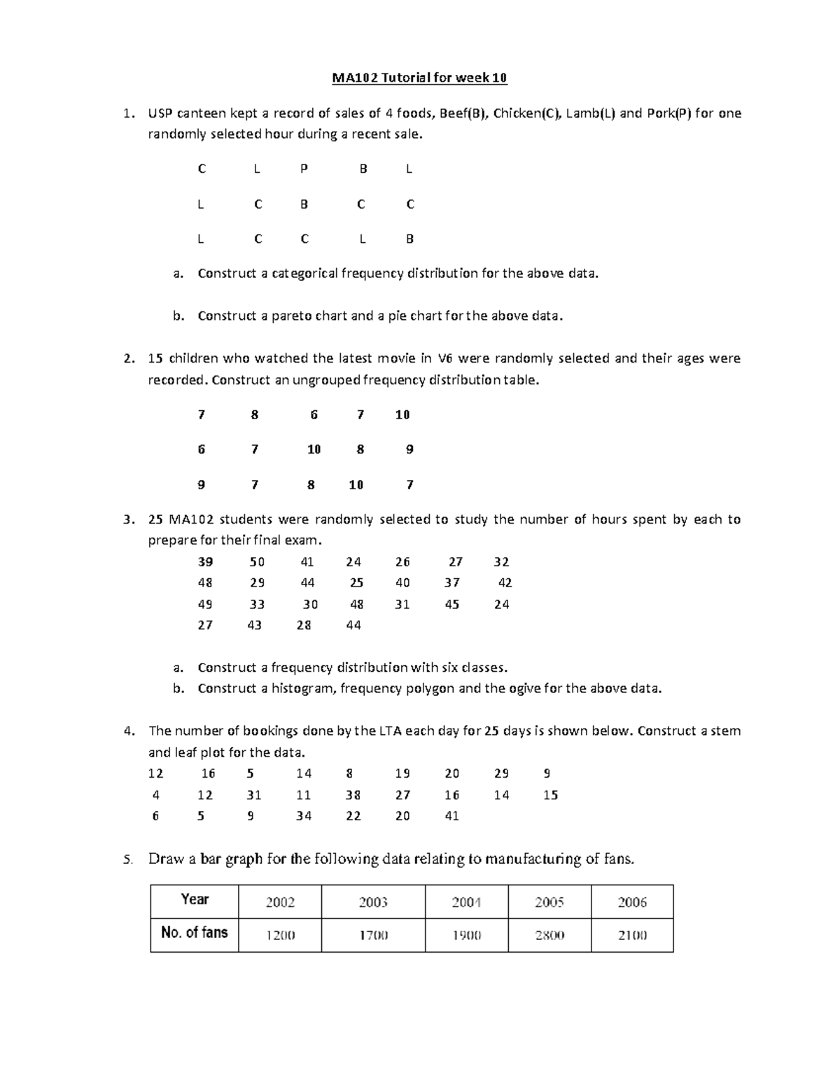MA102 Tutorial for Wk 10 - MA102 Tutorial for week 10 USP canteen kept ...