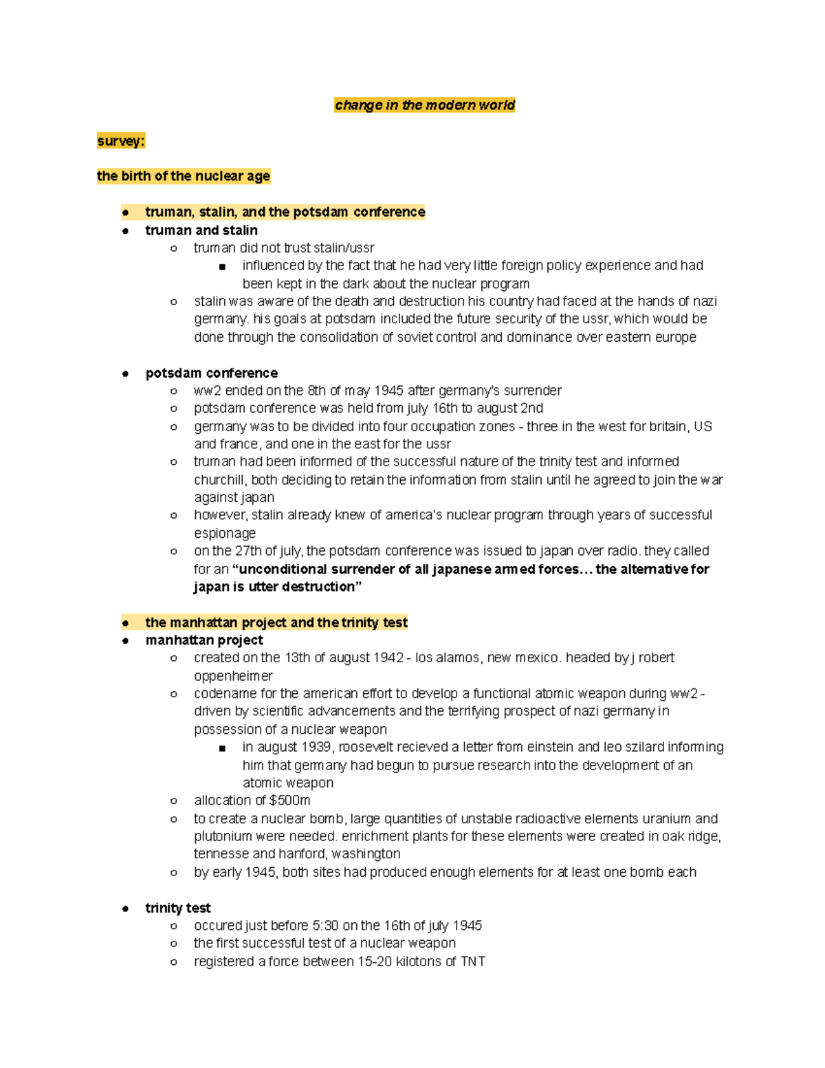 Nuclear Age Notes - change in the modern world survey: the birth of the ...