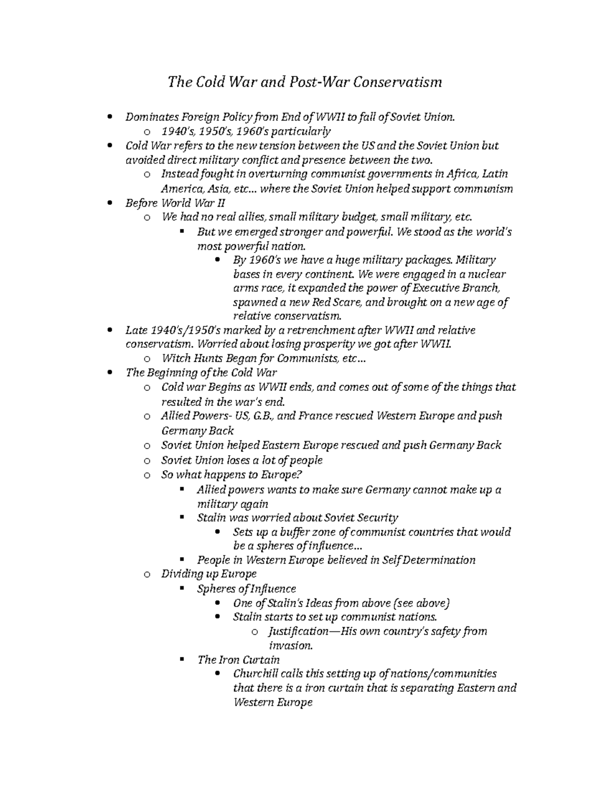 The Cold War - Lecture notes 4-5 - The Cold War and Post-War ...
