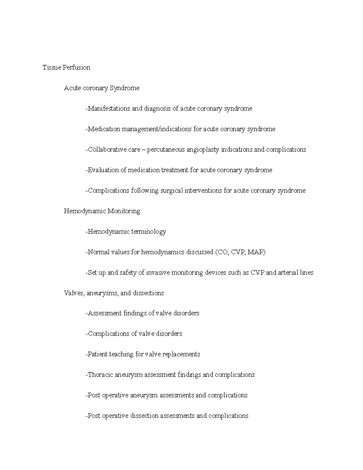 Tissue Perfusion Study Guide - Tissue Perfusion Acute coronary Syndrome ...