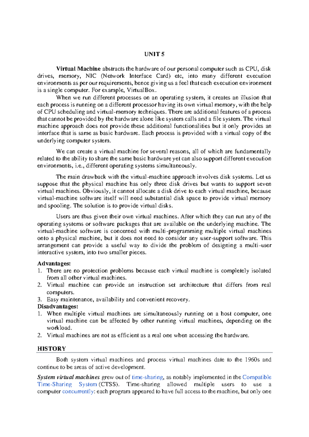 OS 5 - Vehvhsbs - UNIT 5 Virtual Machine abstracts the hardware of our ...