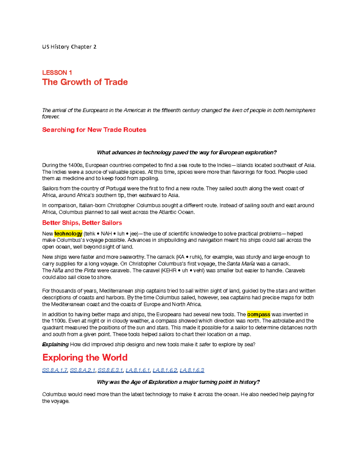US History Chapter 2 Notes - US History Chapter 2 LESSON 1 The Growth ...