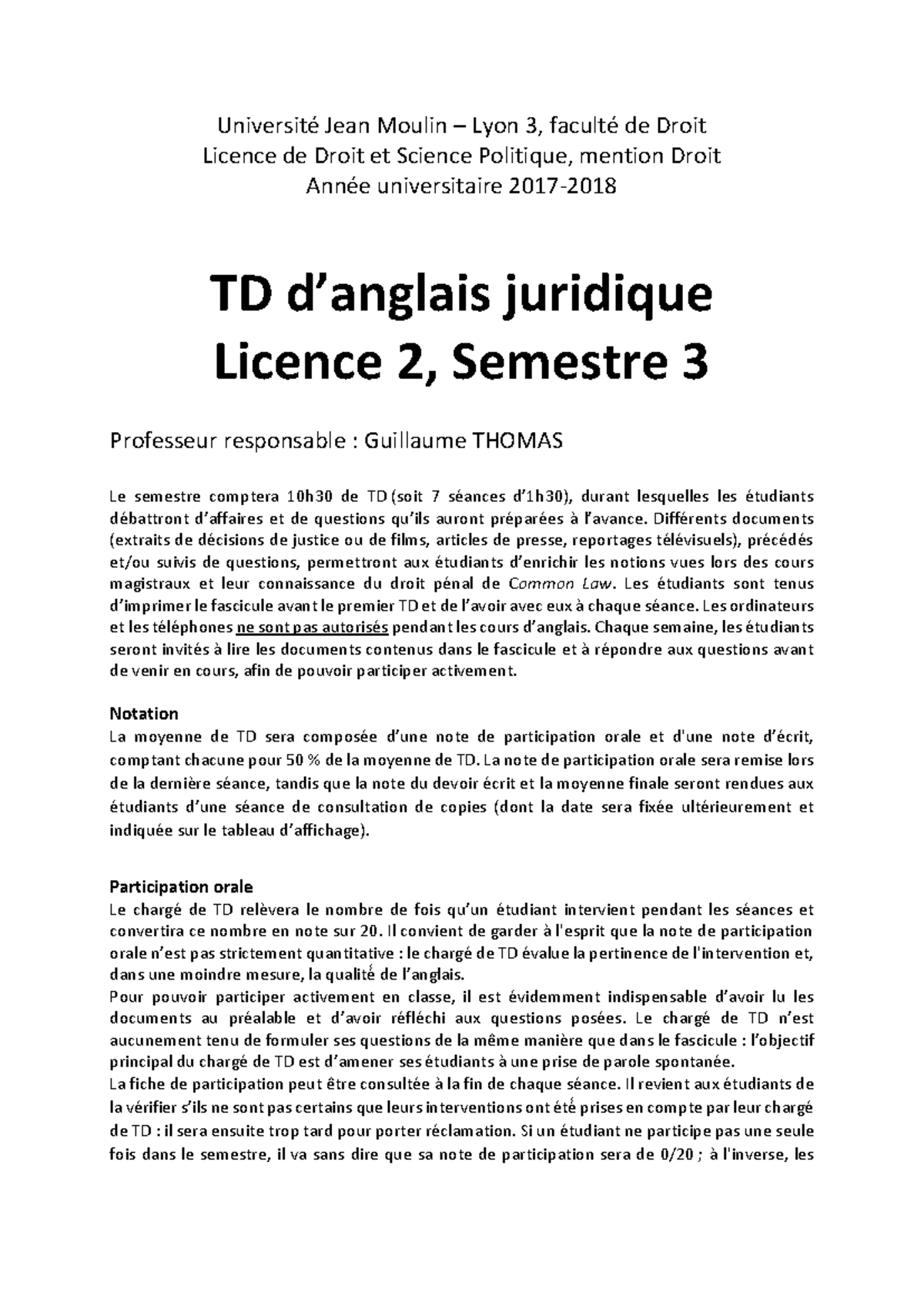 Fascicule TD mis à jour - TD anglais juridique - Warning: TT: undefined function: 32 Warning: TT ...
