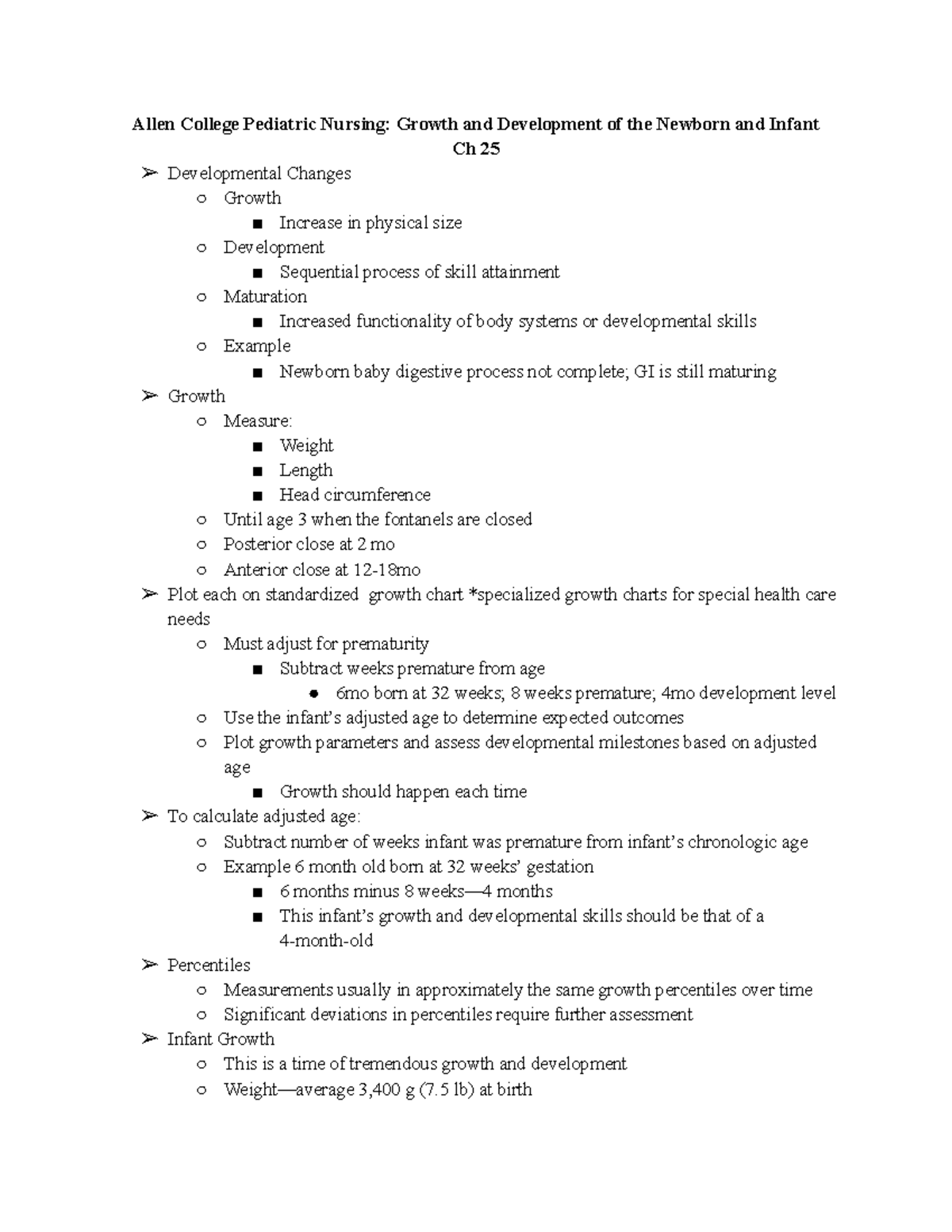 Allen College Pediatric Nursing Growth and Development of the Newborn ...