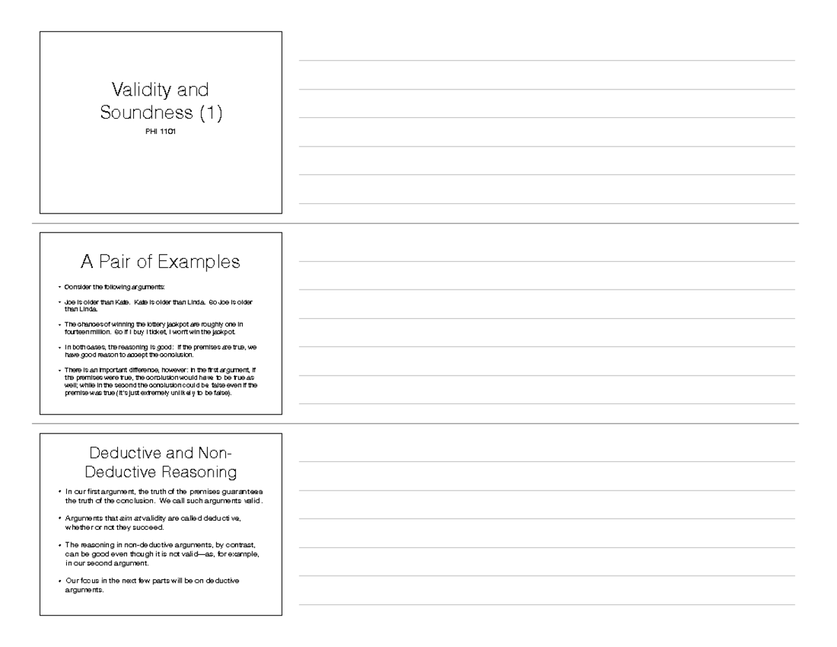Slides 5 handout - Lecture notes 5 - Validity and Soundness (1) PHI ...