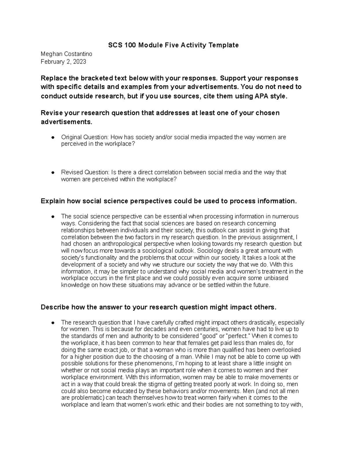 SCS 100 Assignment 5-2 - SCS 100 Module Five Activity Template Meghan ...