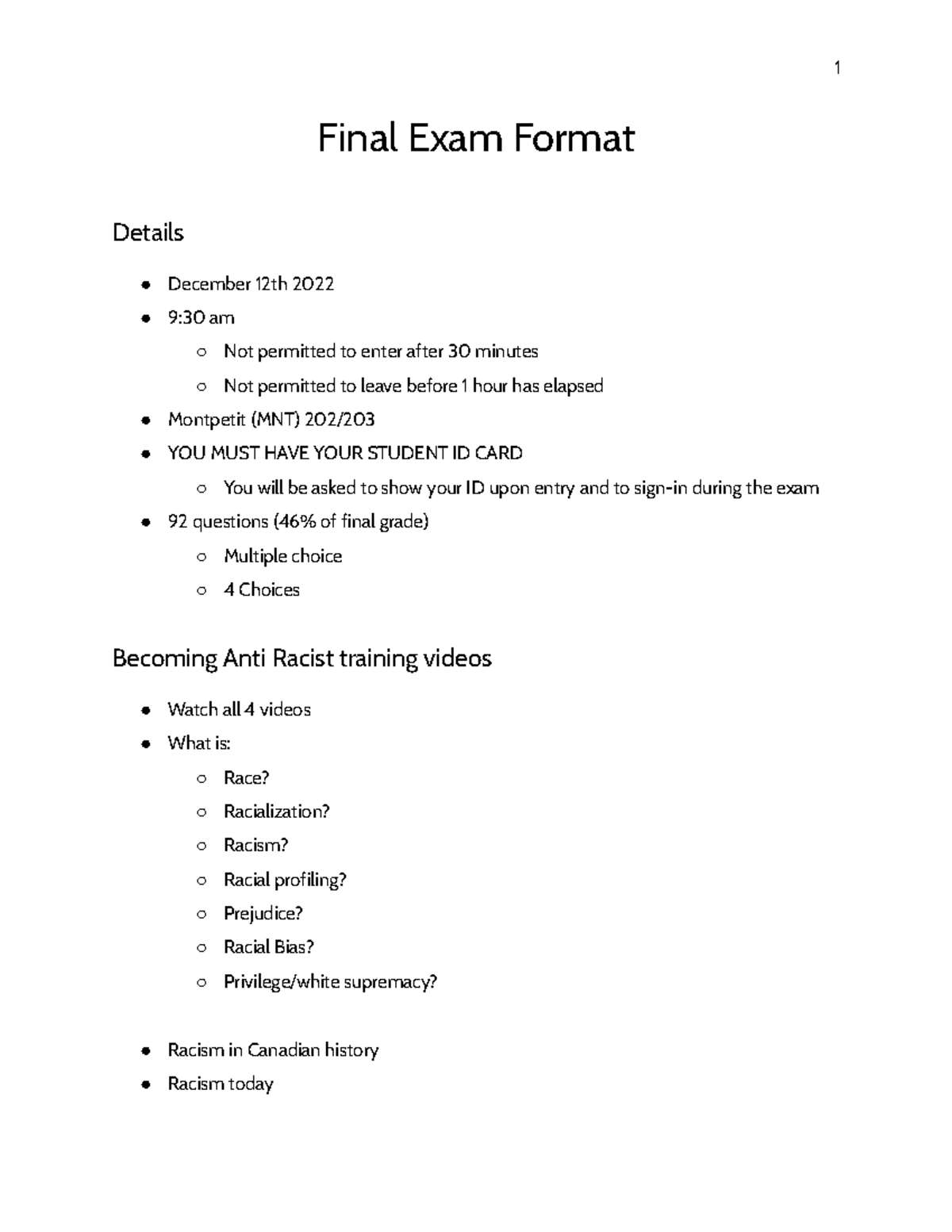 PSY 1101 - Final Exam Format + Notes - Final Exam Format Details ...