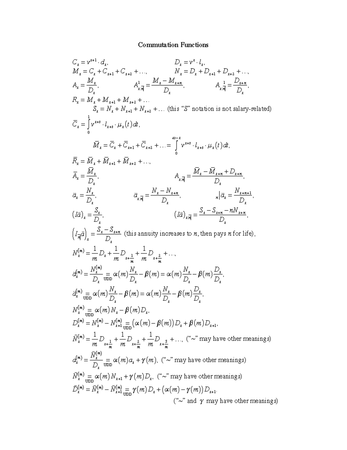 06-Pension Funding - Commutation Functions C x = v x +1 ⋅ d x , Dx = v ...