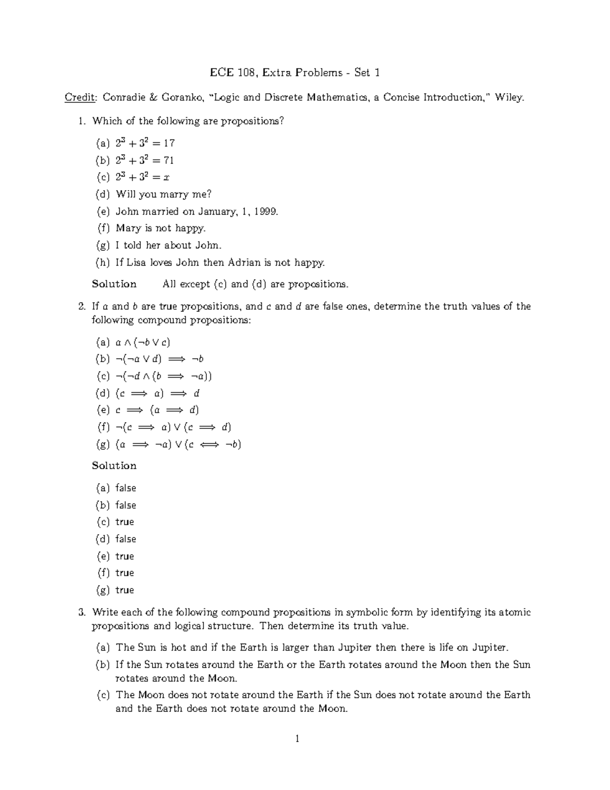 Problem set 1 solutions - ECE 108, Extra Problems - Set 1 Credit ...