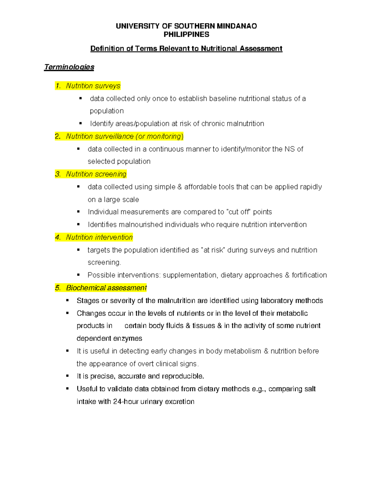 Nutritional Assessment A - UNIVERSITY OF SOUTHERN MINDANAO PHILIPPINES ...