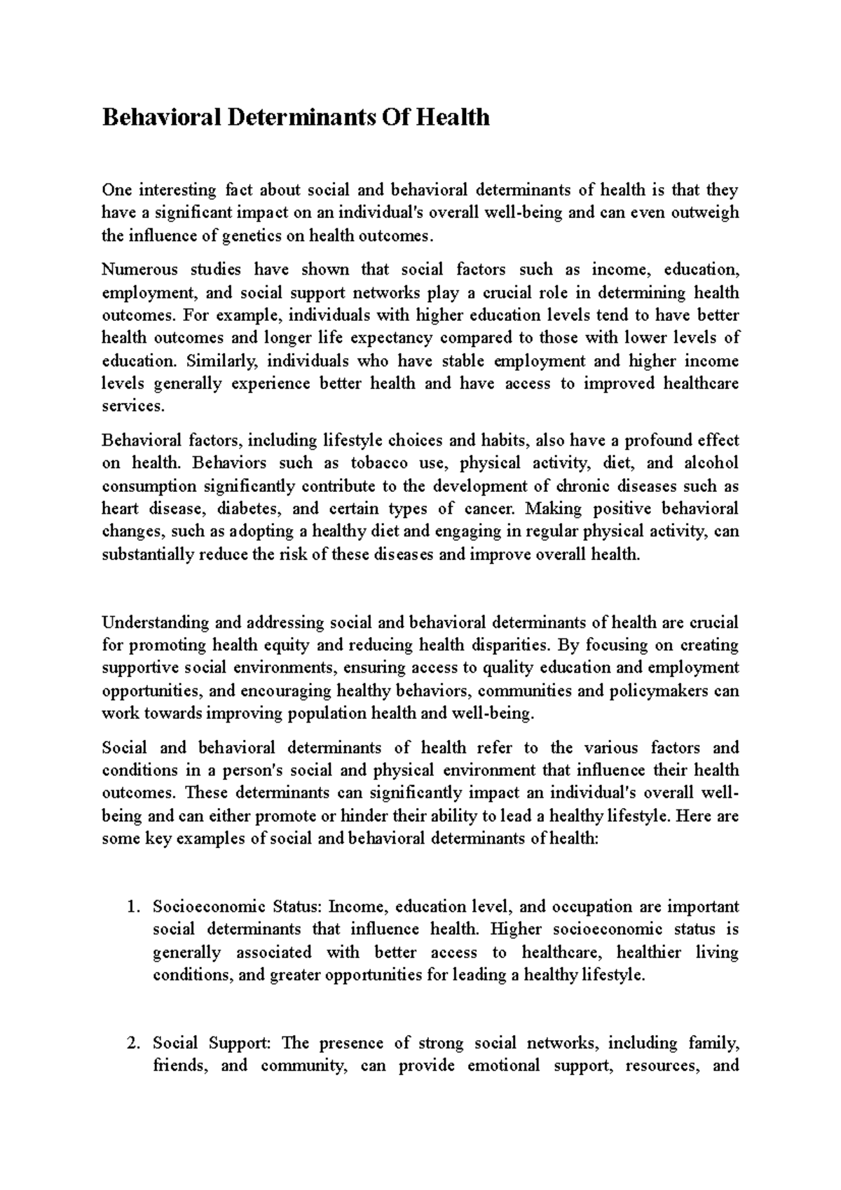 Behavioral Determinants Of Health - Numerous studies have shown that ...