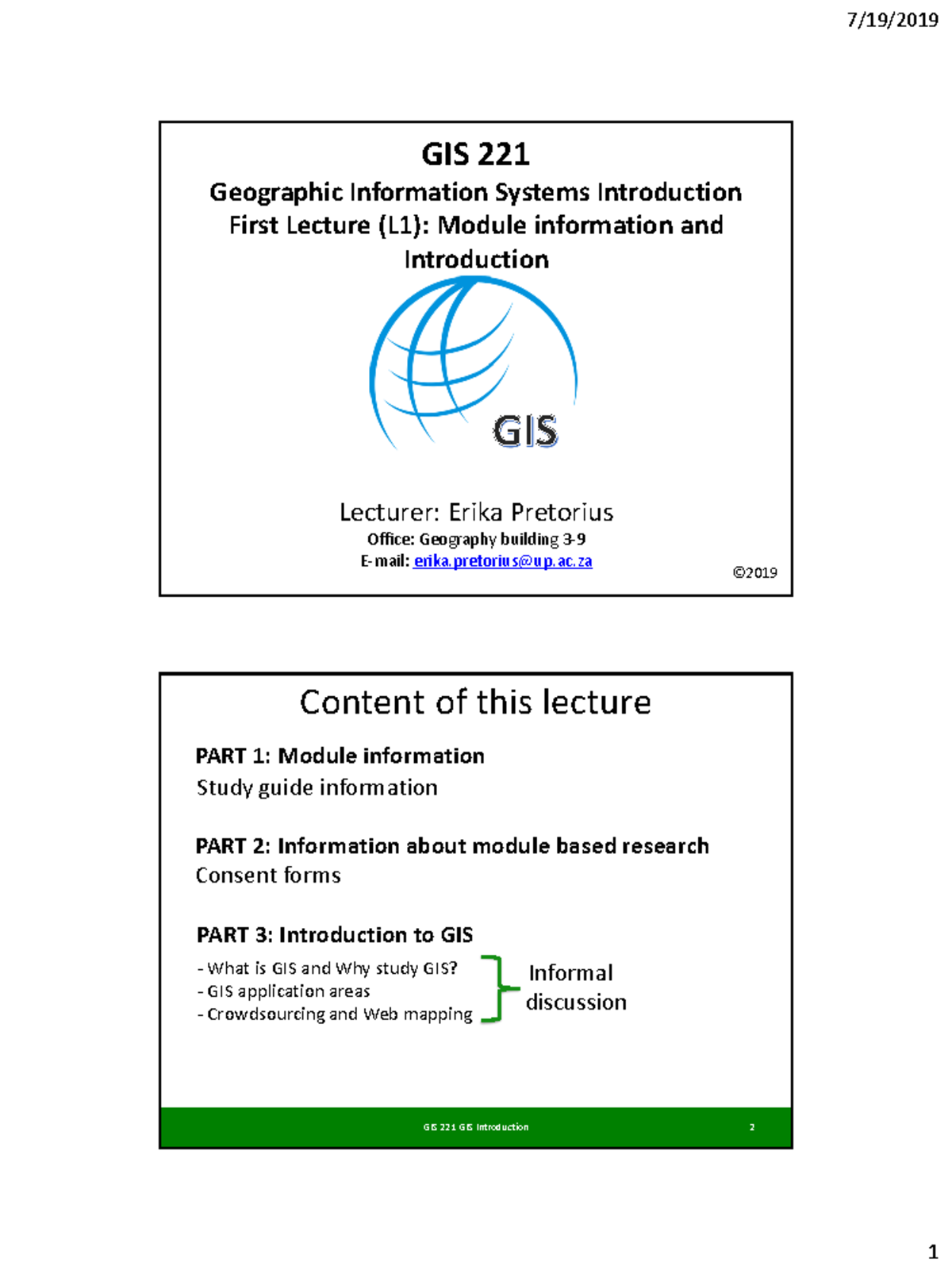 2019 L1 GIS221 Intro to Module Click UP - GIS 221 Geographic ...