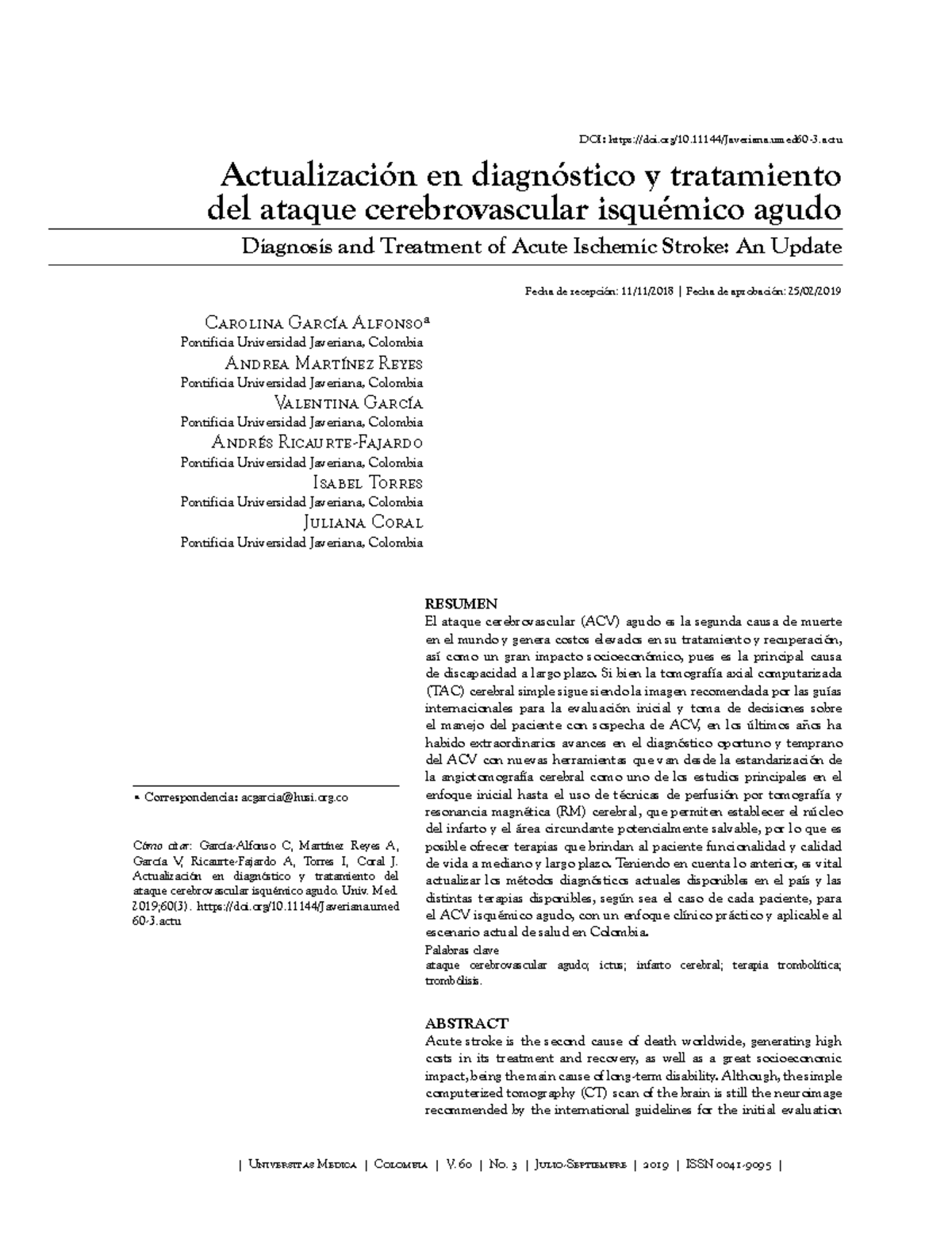 ACV isquemico resumen guia - | Universitas Medica | Colombia | V. 60 ...