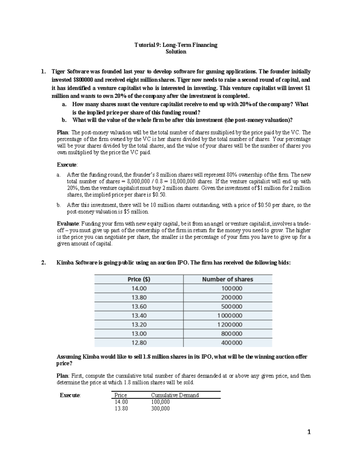 9 Financing Solution Tutorial Answer Warning Tt Undefined Function 32 Tutorial 9 Long
