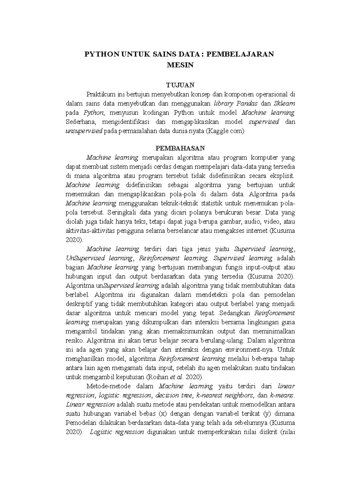 Laporan praktikum BAB 10 - PYTHON UNTUK SAINS DATA : PEMBELAJARAN MESIN ...