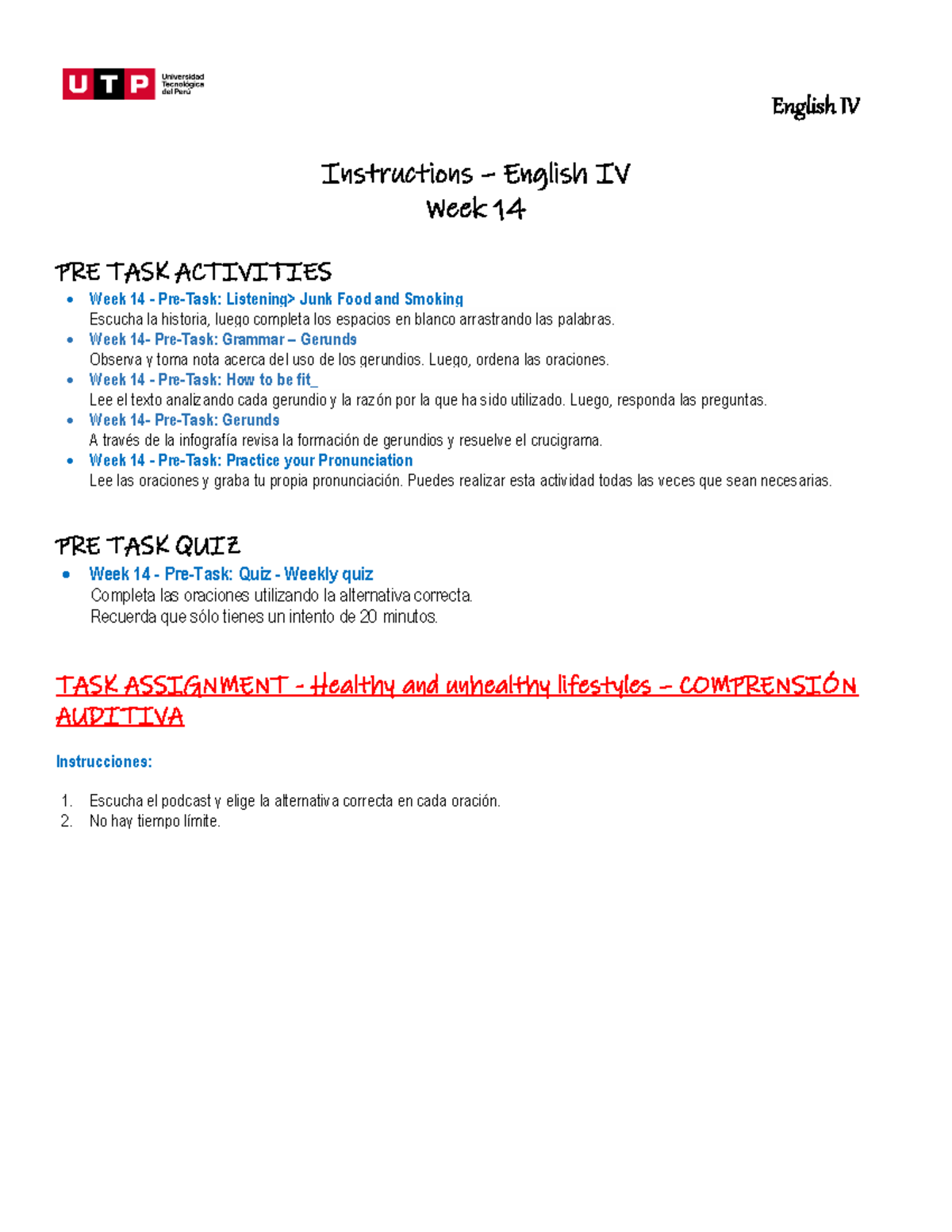 Week 14 - Indicaciones en español - Inglés 4 - English IV Instructions ...