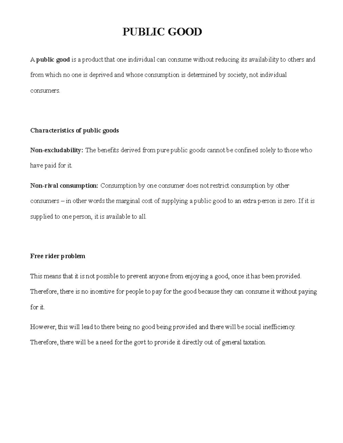 Print eco - hmm - PUBLIC GOOD A public good is a product that one ...