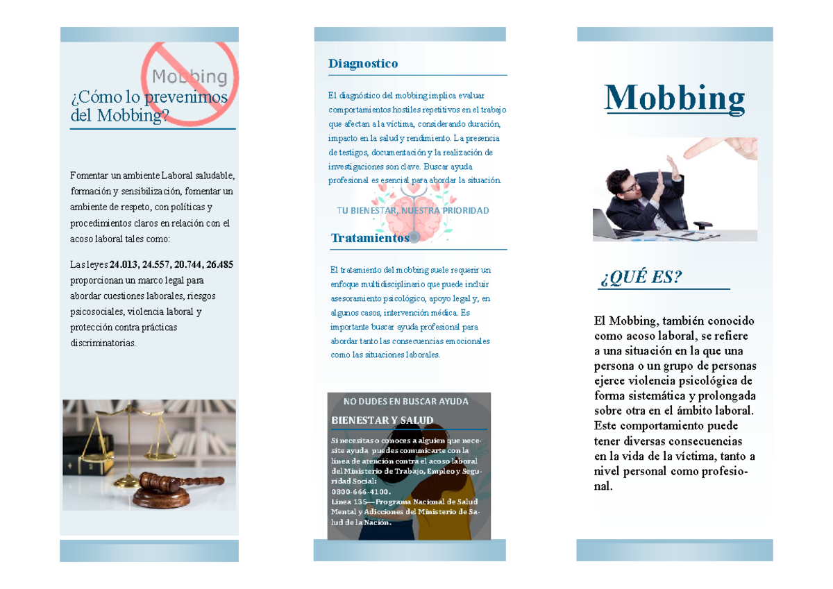 Folleto Mobbing - PDF - ¿Cómo lo prevenimosdel Mobbing?Fomentar un ambiente Laboral - Studocu