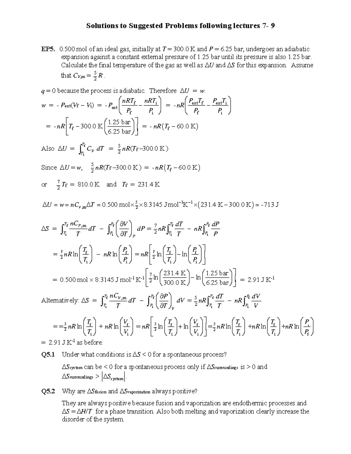 Homework Solutions L7-9 - Solutions to Suggested Problems following ...