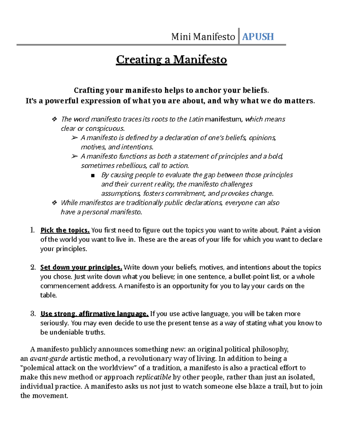 Mini-Manifesto - dresewzsxdcfgvhbjnkml, - Mini Manifesto APUSH Creating ...
