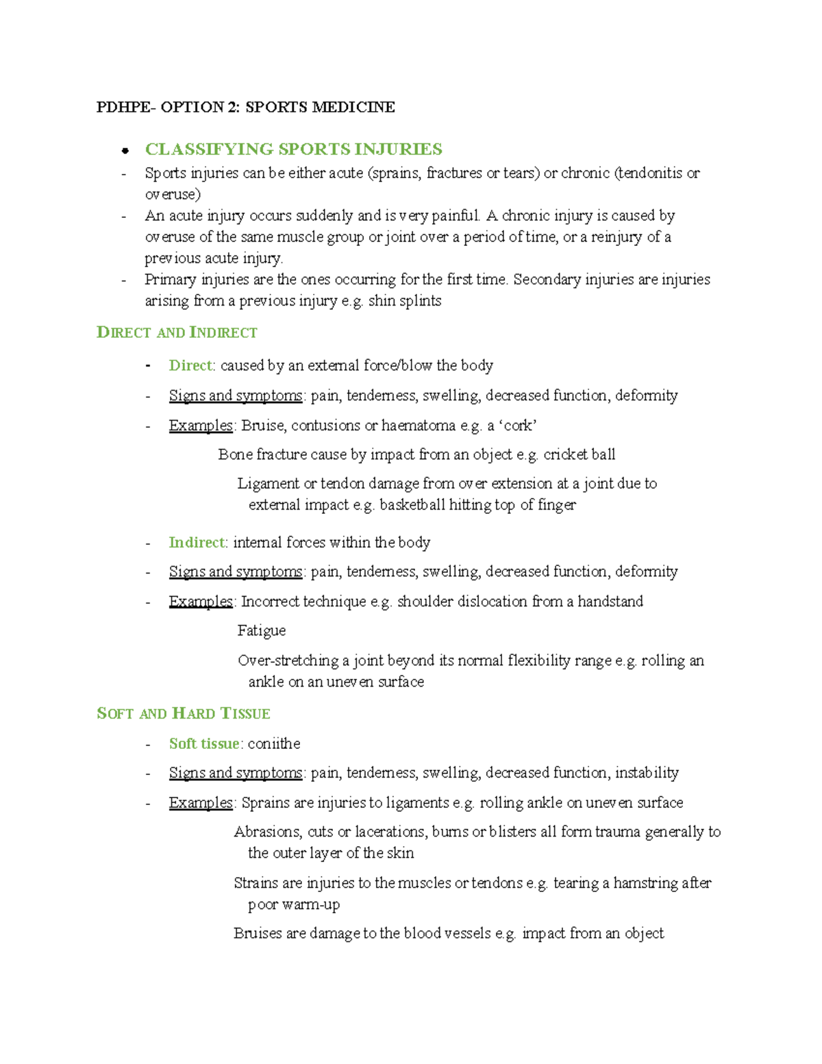 Pdhpe- Option 2 Sports Medicine - PDHPE- OPTION 2: SPORTS MEDICINE ...