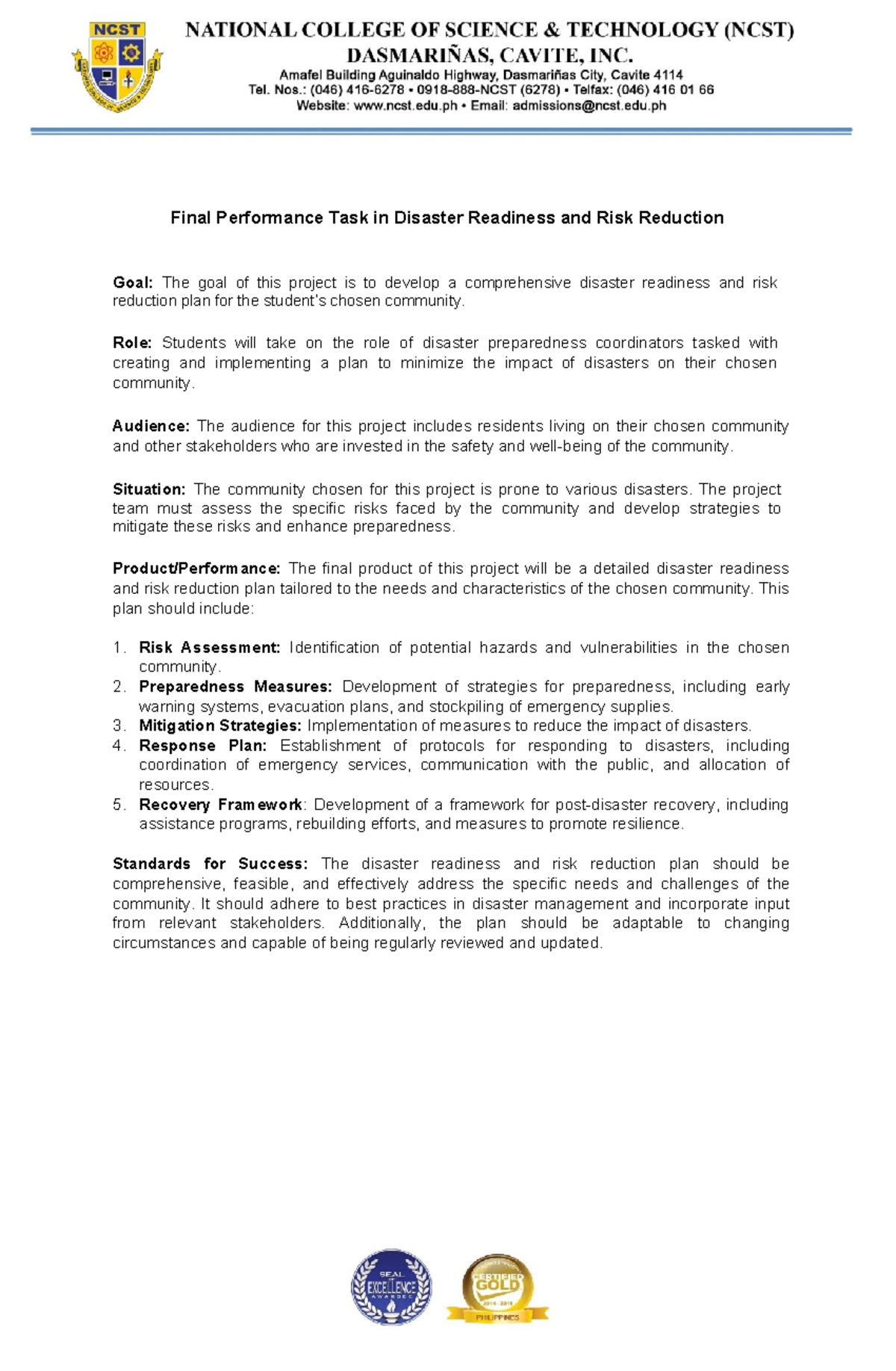 Final Output DRRR - DRRR - Final Performance Task in Disaster Readiness ...