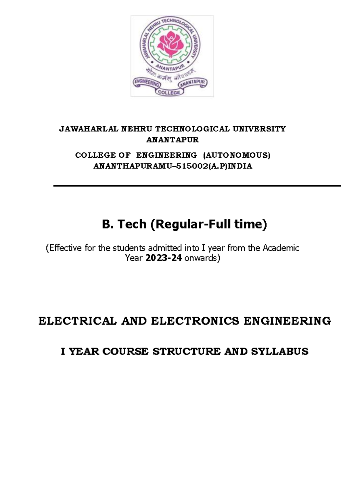 B.Tech(R23)-Electrical & Electronics Engineering - Course Structure ...