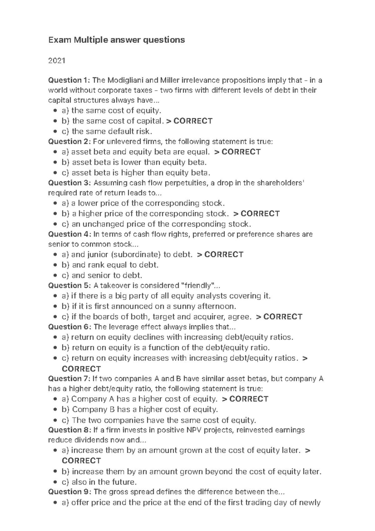 Exam Multiple answer questions - 2021 - 2023 - - Studocu