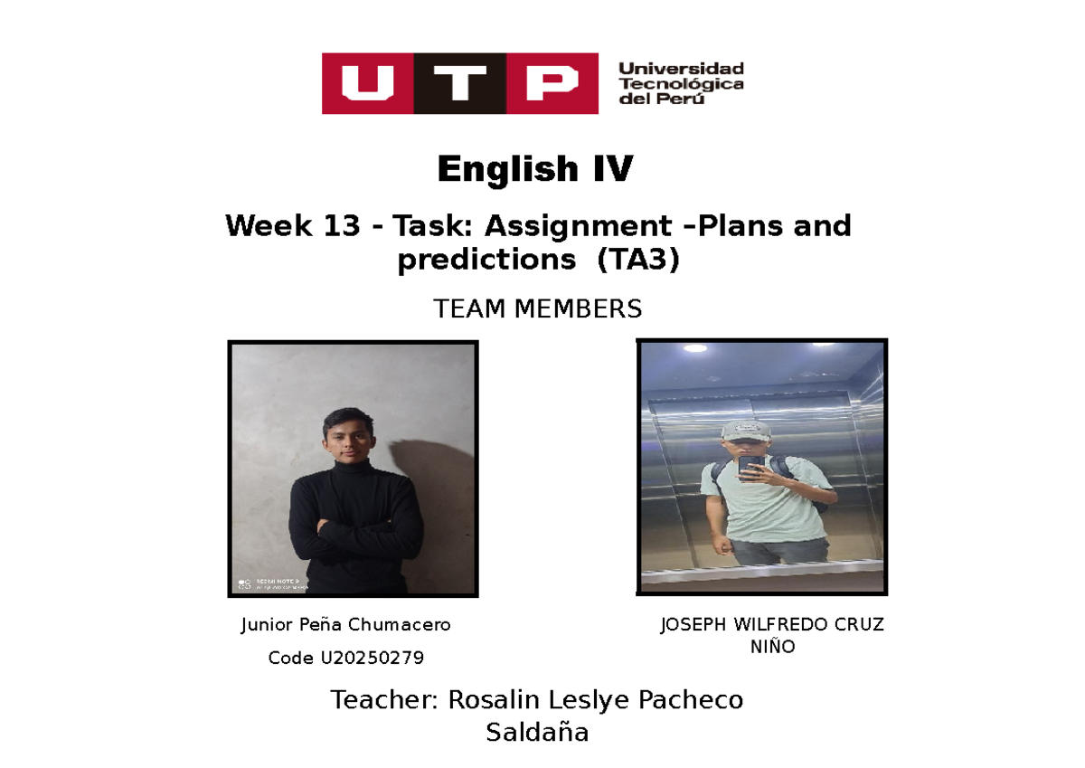 TA3_ingles_cuatro - ingles IV - English IV Junior Peña Chumacero Code U Week 13 - Task ...