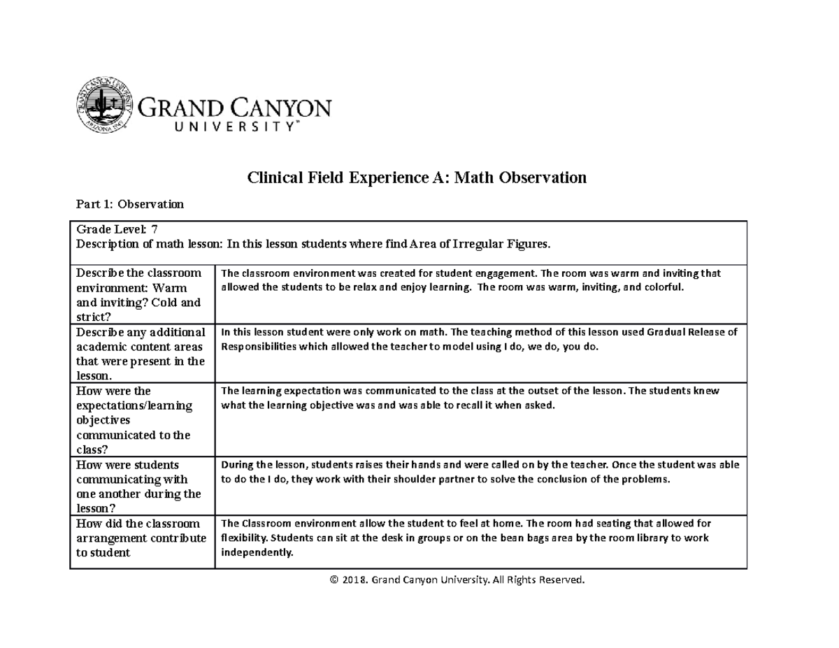 ELM 560 Math Observation - ECH-685 - GCU - Studocu