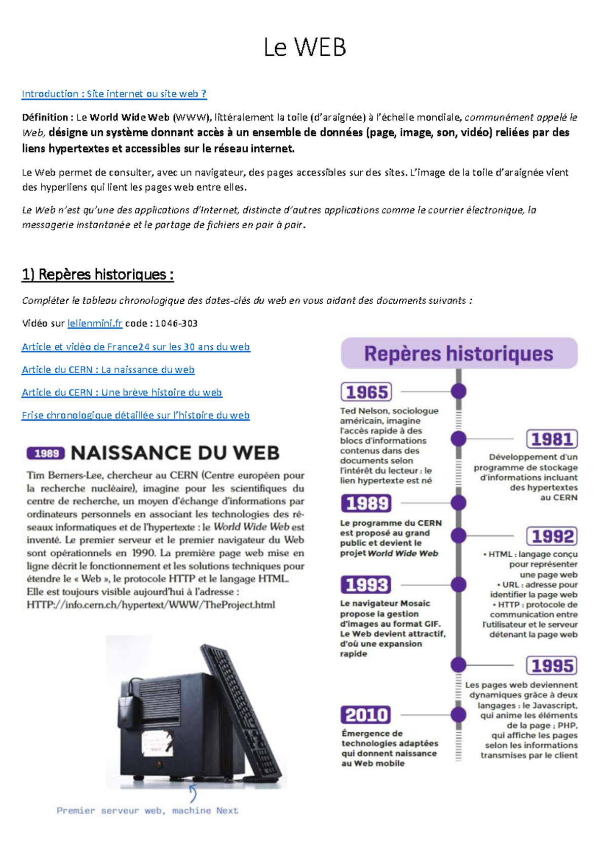 Le Web SNT - Documents et questions - Le WEB Introduction : Site internet ou site web ...