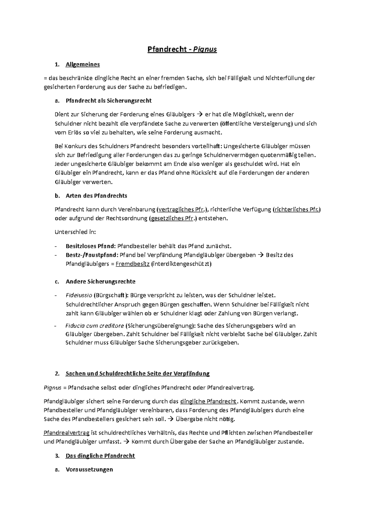 Pfandrecht zusammengefasst - Pfandrecht - Pignus Allgemeines = das ...