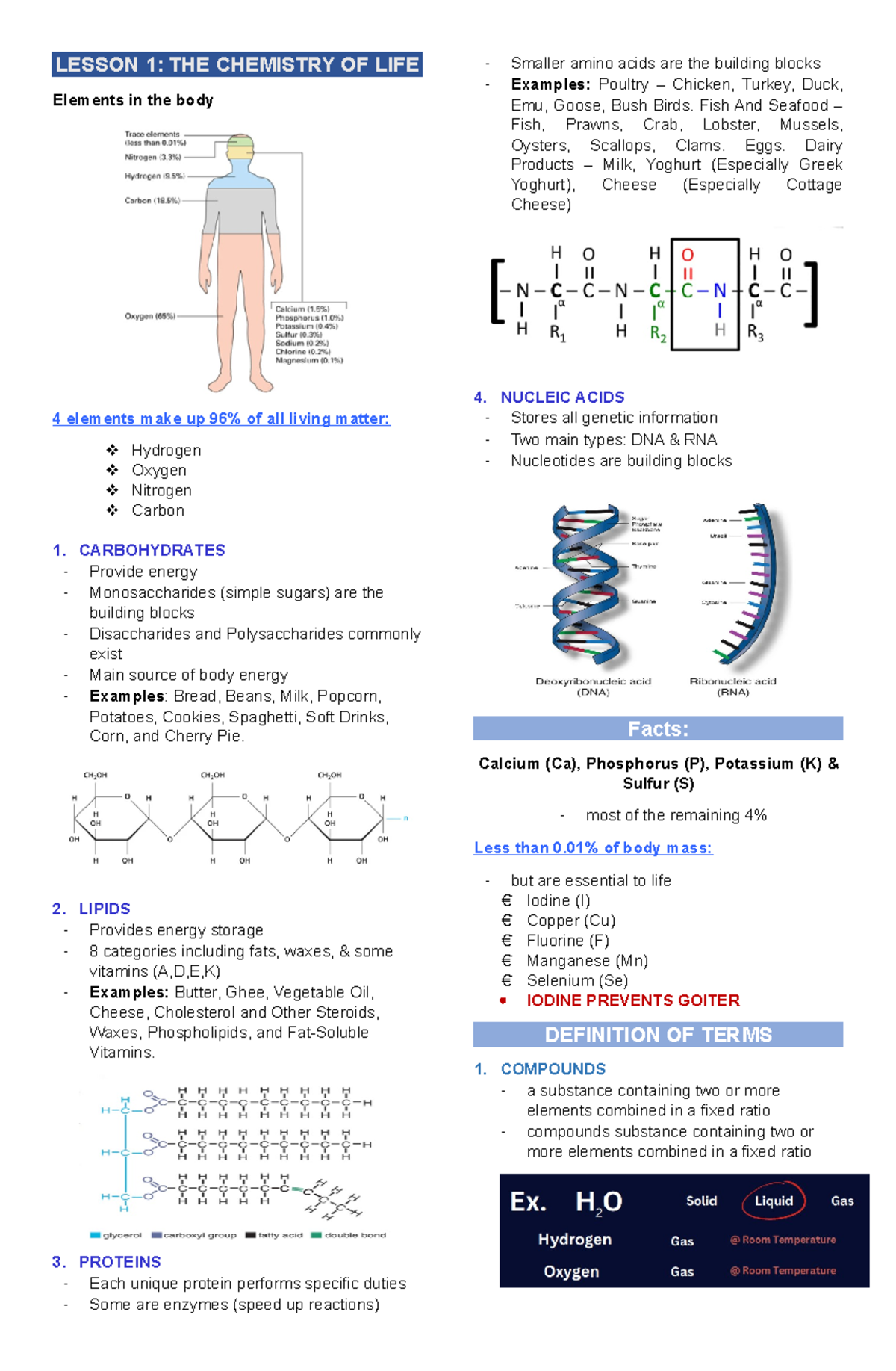 Biochem Lesson 1-2 - LESSON 1: THE CHEMISTRY OF LIFE Elements in the ...