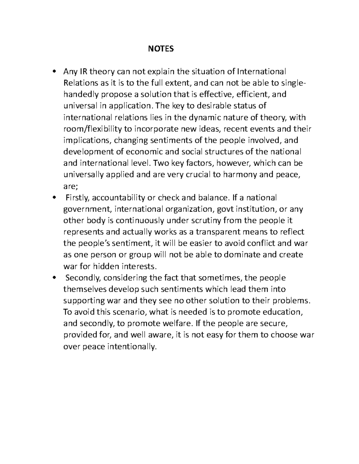 IR - IR notes - NOTES Any IR theory can not explain the situation of ...