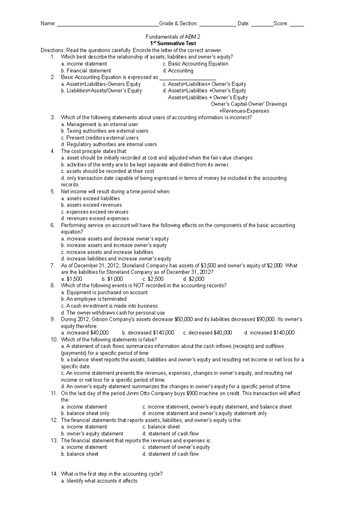 Fundamentals of ABM 1 - Name: ____________________________________Grade ...