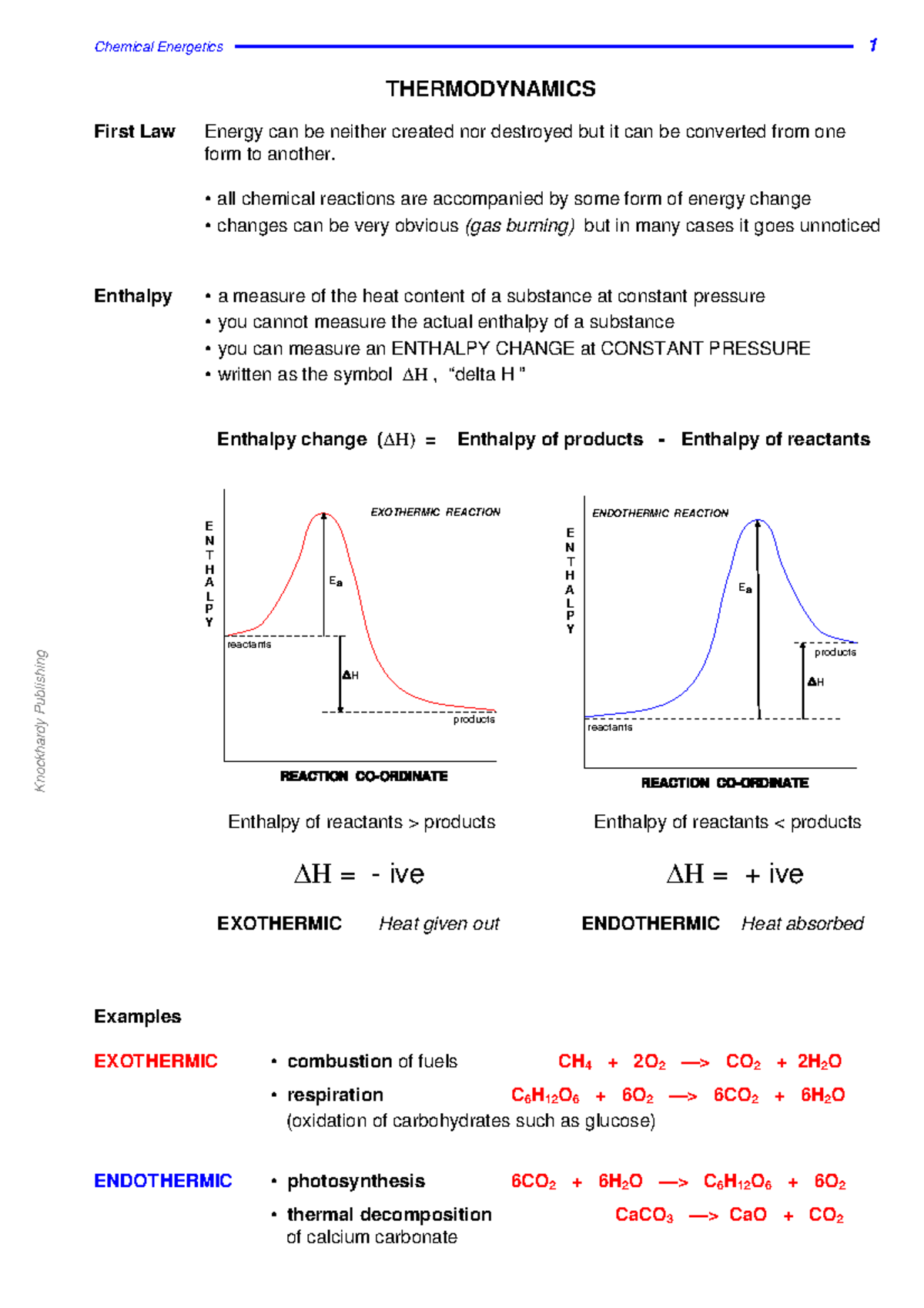 Enthalpy, Hess Cycles and Calorimetry - THERMODYNAMICS First Law Energy ...