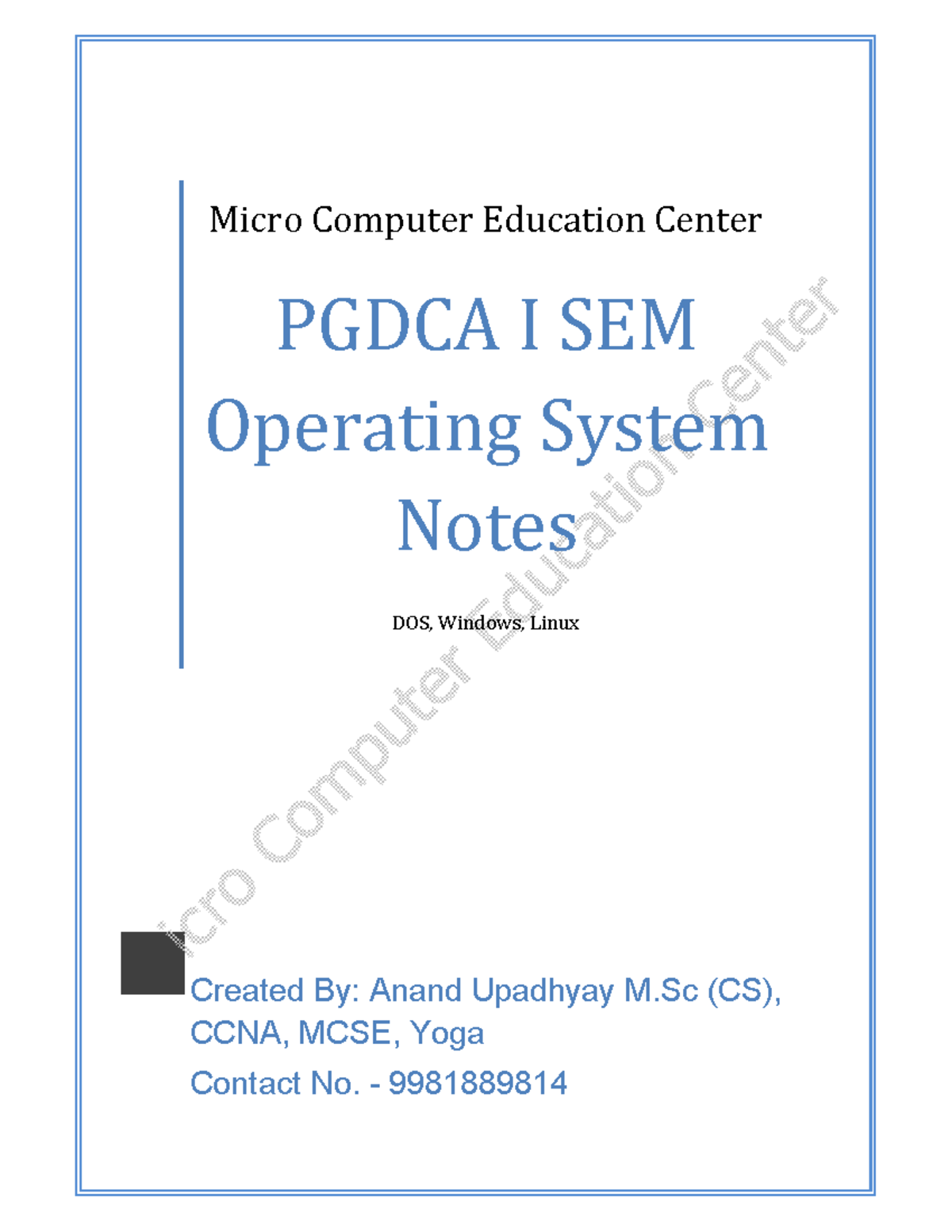 Pgdca OS Complete Notes - Micro Computer Education Center PGDCA I SEM ...