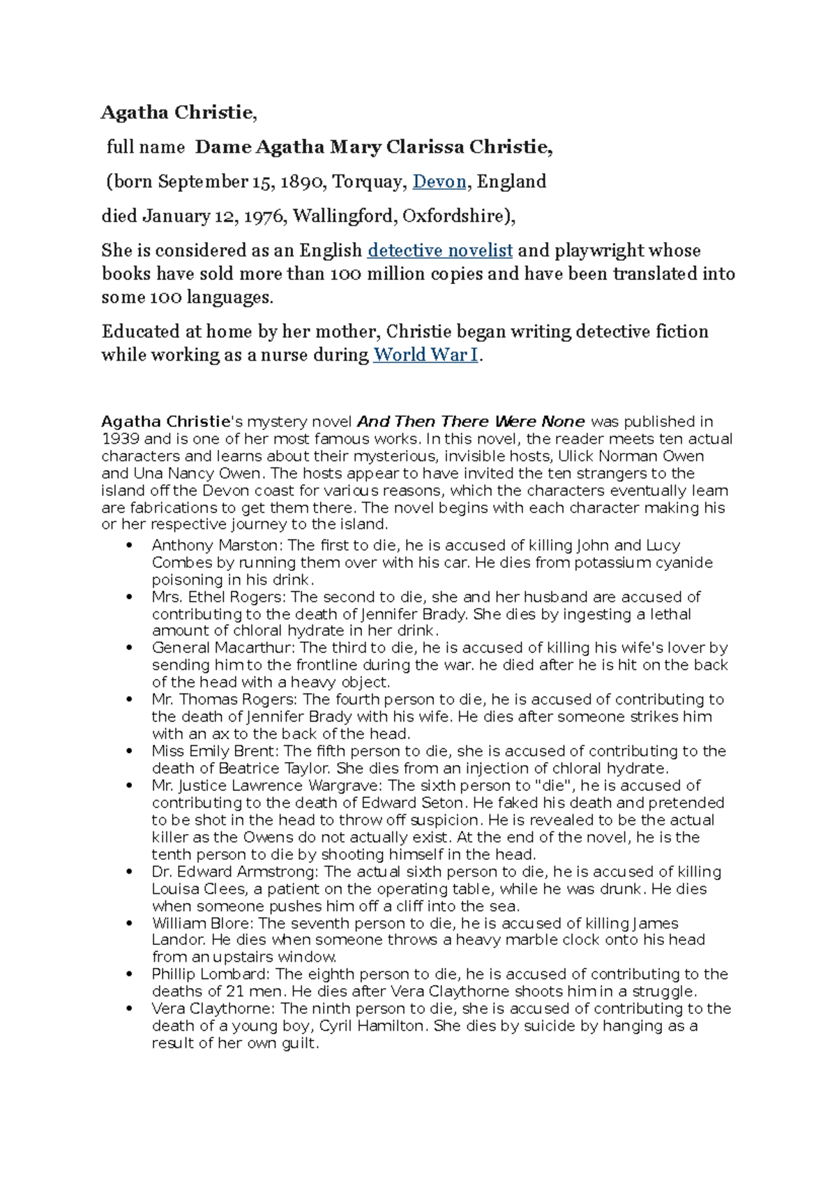 Document - I need research methods notes - Agatha Christie, full name ...