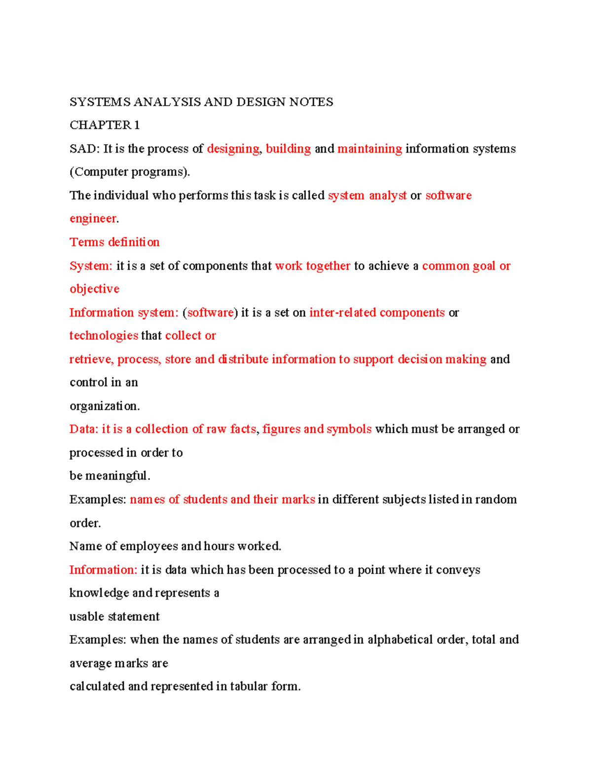 Systems Analysis AND Design Notes Diploma - SYSTEMS ANALYSIS AND DESIGN ...