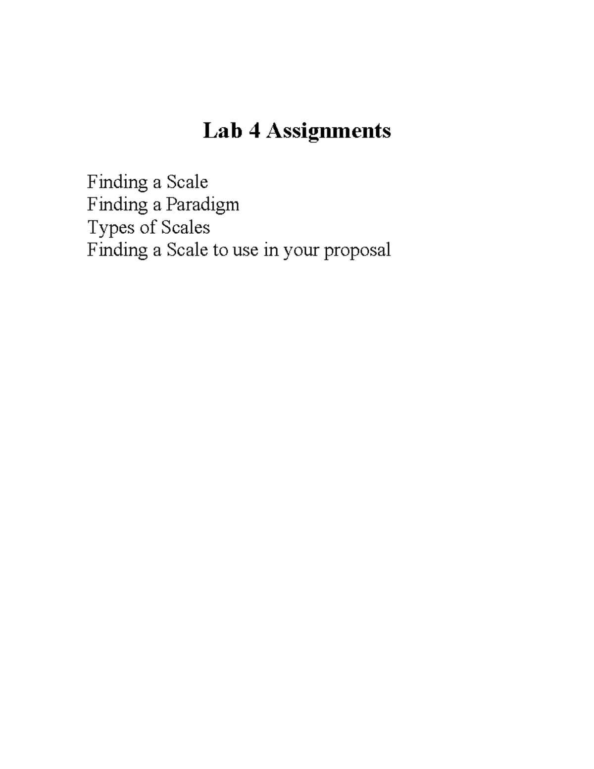 Lab 4 Assignments - Lab 4 Assignments Finding a Scale Finding a ...