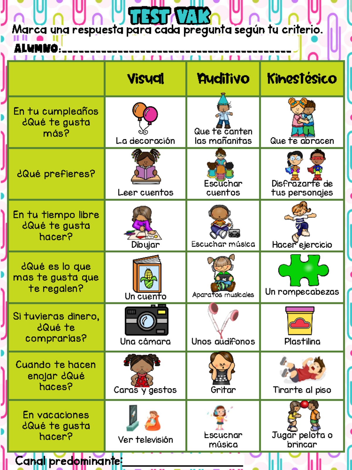 60.test VAK - Test para niños, de primaria - Visual Auditivo ...