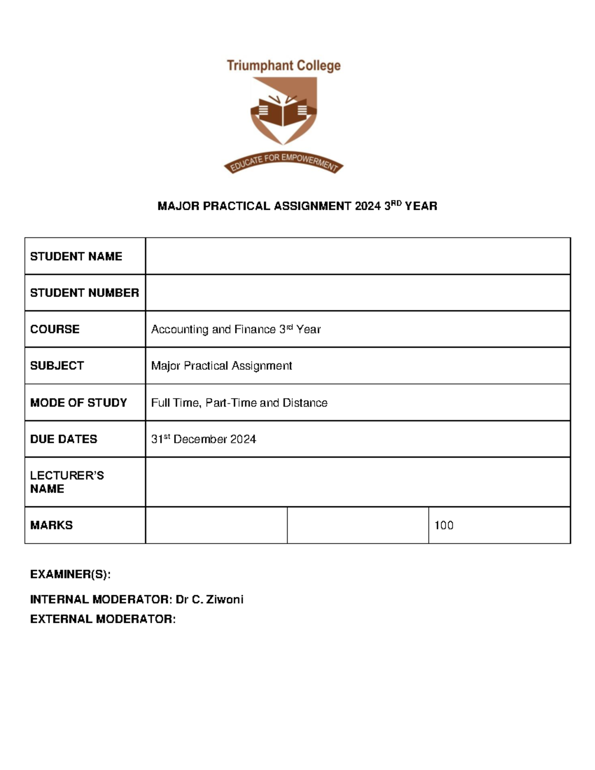Major Practical Assignment 2024 - Accounting and Finance - MAJOR ...