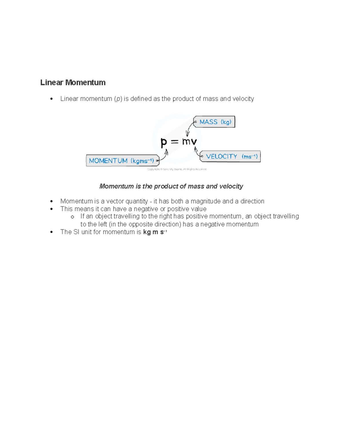 Physics stuff - notes to help out - Linear Momentum Linear momentum (p ...