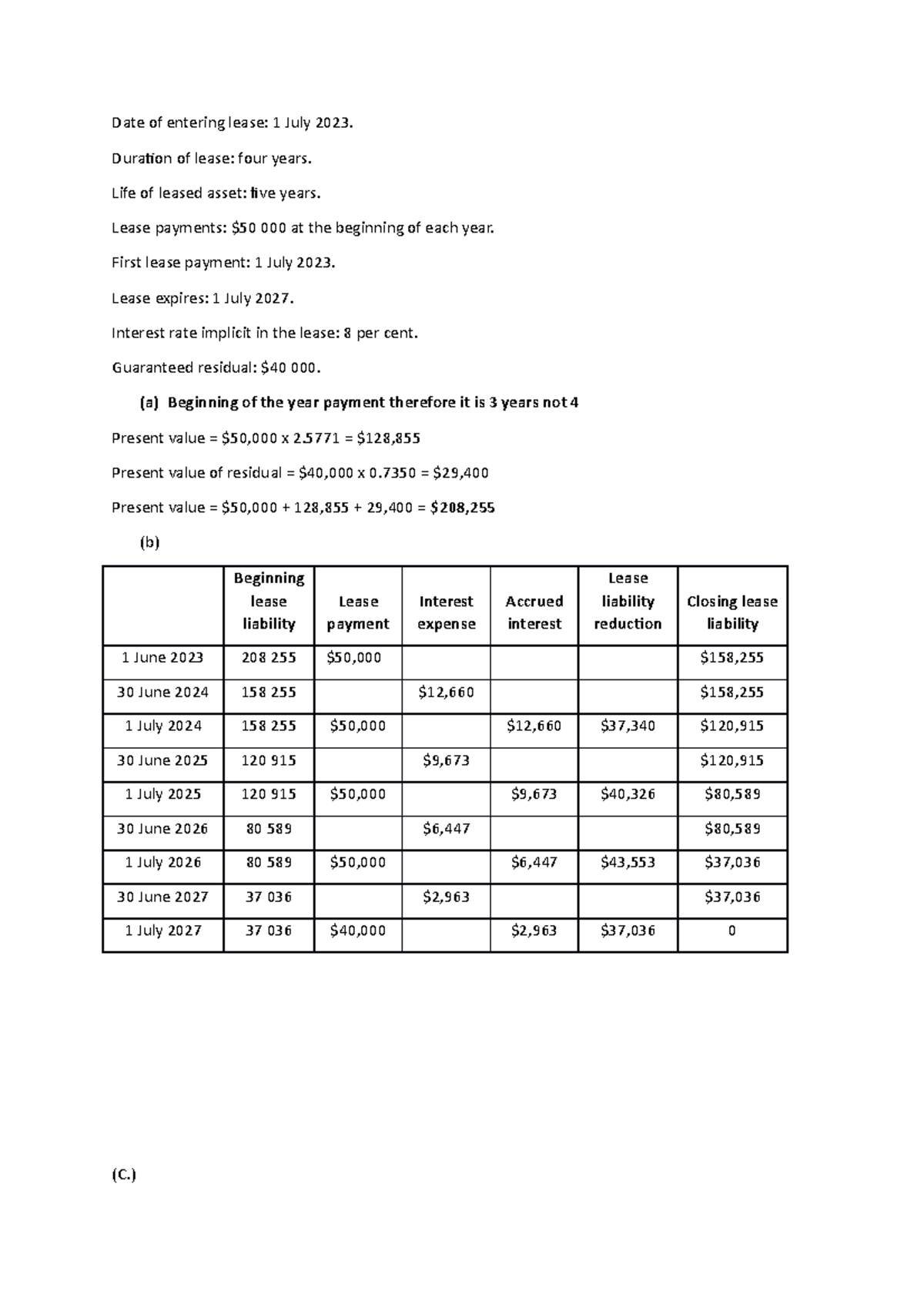 Textbook - Lease - challenge question 11 - Date of entering lease: 1 ...