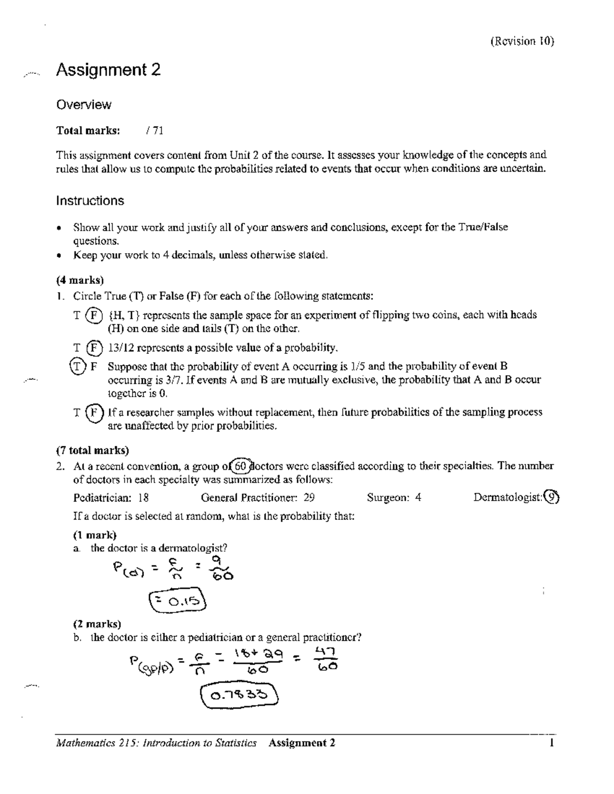 Assignment 2 - Math 215 - Studocu