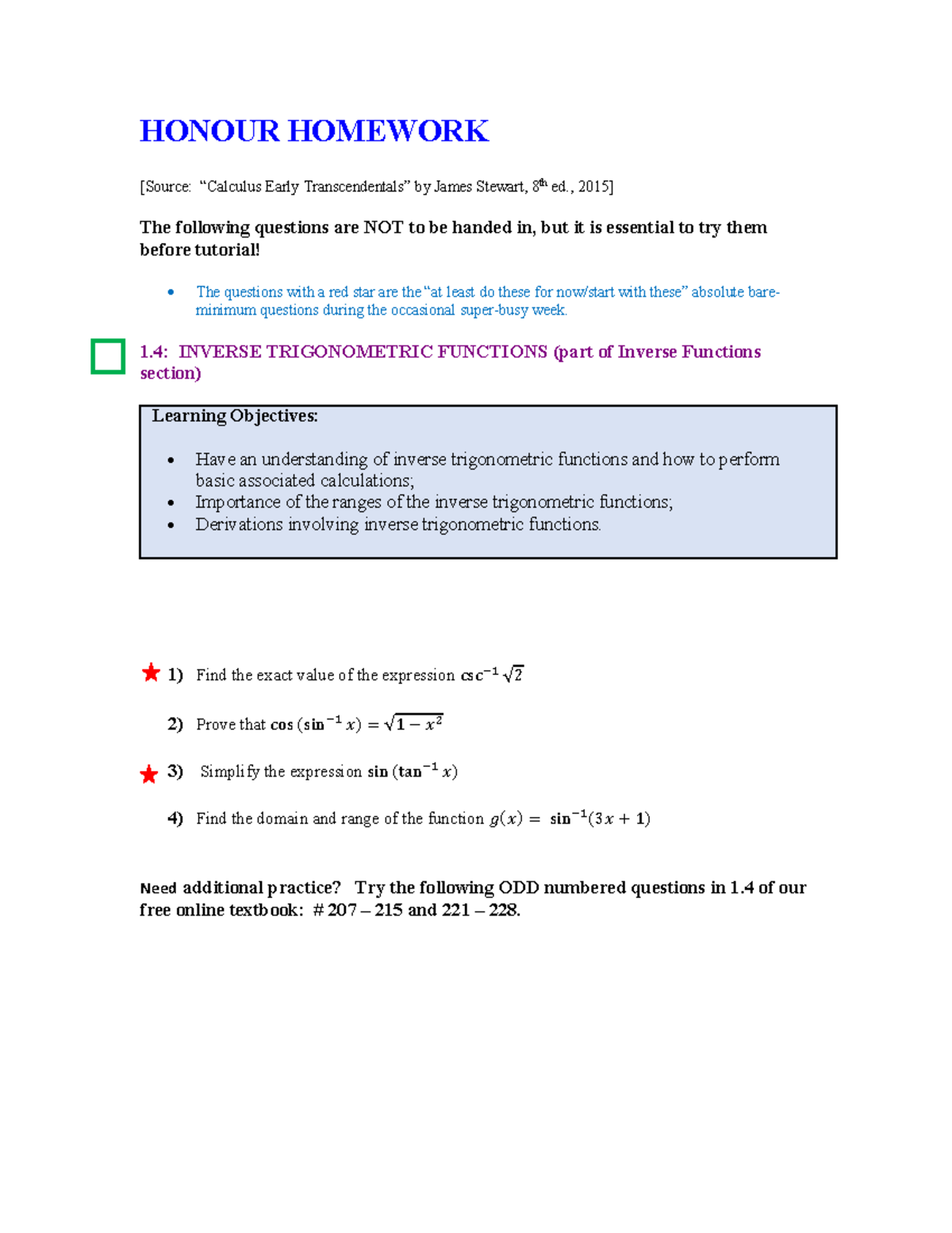 Practice homework week 1 - MATH1010U - Ontario Tech University - Studocu